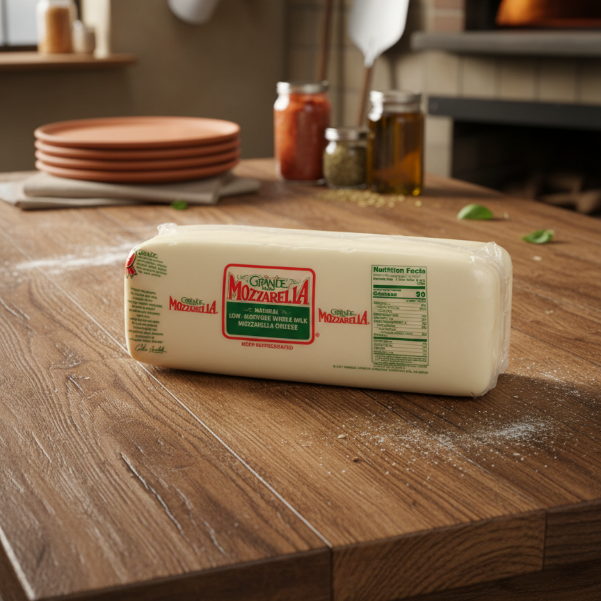 Grande Whole Milk Mozzarella – Block (frozen) – Bulk Foods Delco